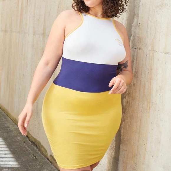 ROMWE | Dresses | 3xl Blue Yellow White Multicolored Bodycon | Poshmark